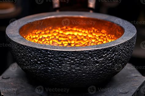 Molten Metal In Crucible Industrial Heat And Metalwork Concept For