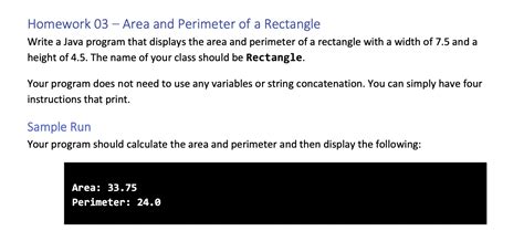 solved homework 03 area and perimeter of a rectangle write