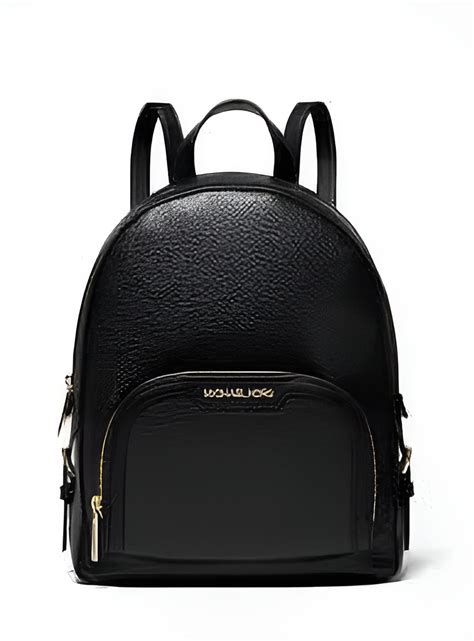 Michael Kors Jaycee Medium Backpack Black Pebbled Leather Zip Pocket