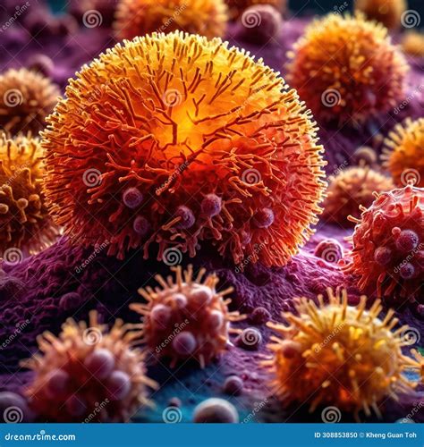 Microscopic Medical Scientific Illustration Of Bacteria Virus And Other