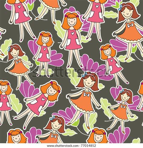 Cute Girls Seamless Patten Stock Vector Royalty Free 77014852 Shutterstock