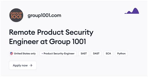 Group 1001 Hiring Product Security Engineer • Remote Work From Home