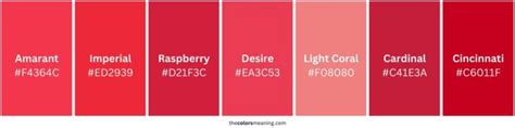 100 Shades Of Red Color With Names Hex Rgb And Cmyk