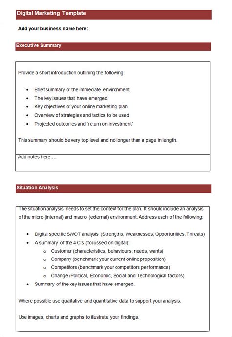 Digital Marketing Plan Template Word