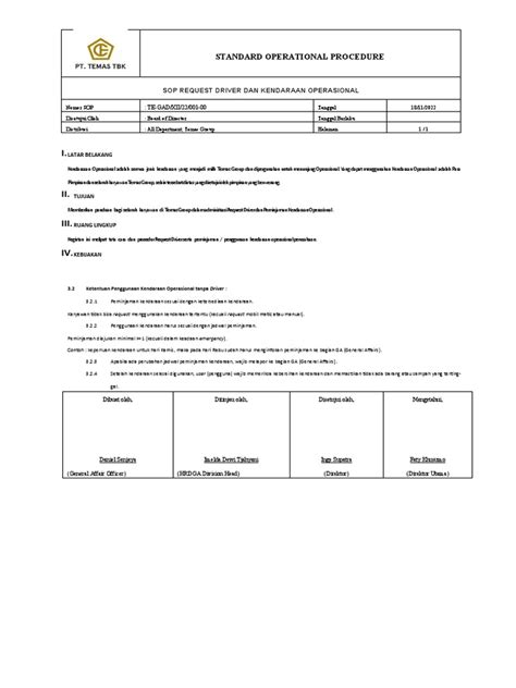 Sop Request Driver Dan Kendaraan Ops Pdf