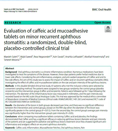 Evaluation Of Caffeic Acid Mucoadhesive Tablets On Minor Recurrent Aphthous Stomatitis A