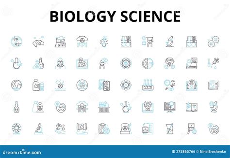 Biology Science Linear Icons Set Photosynthesis Mitosis Dna