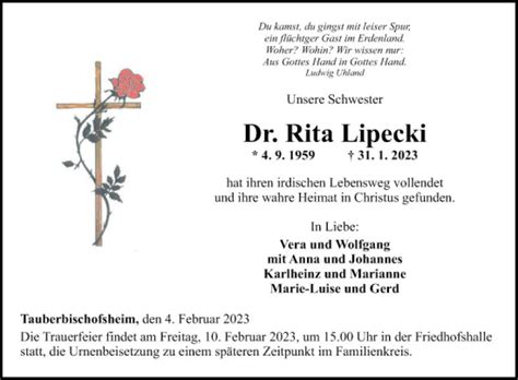 Traueranzeigen Von Rita Lipecki Trauerportal Ihrer Tageszeitung