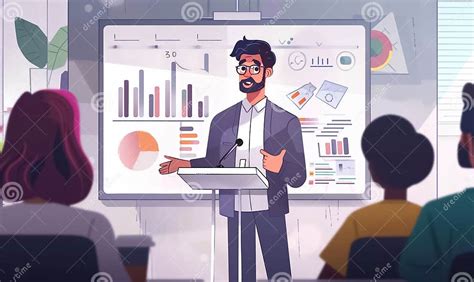 Professional Speaker Giving Business Presentation With Graphs And