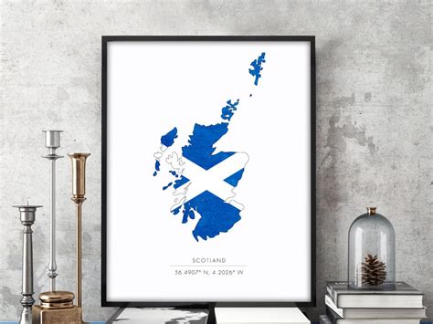 Scotland Flag Map Art Print With Country Coordinates Geography Poster