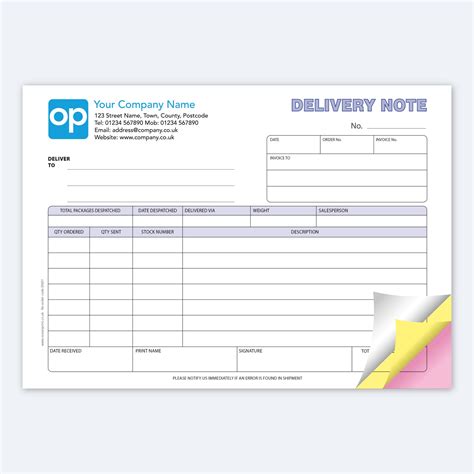 Personalised Delivery Note Books Oceanprint