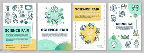 과학 박람회 브로셔 템플릿입니다 대학 연구 전단지 소책자 전단지 인쇄 선형 아이콘커버 디자인 잡지 연례 보고서 광고 포스터에 대한 벡터 페이지 레이아웃 과학에 대한 스톡