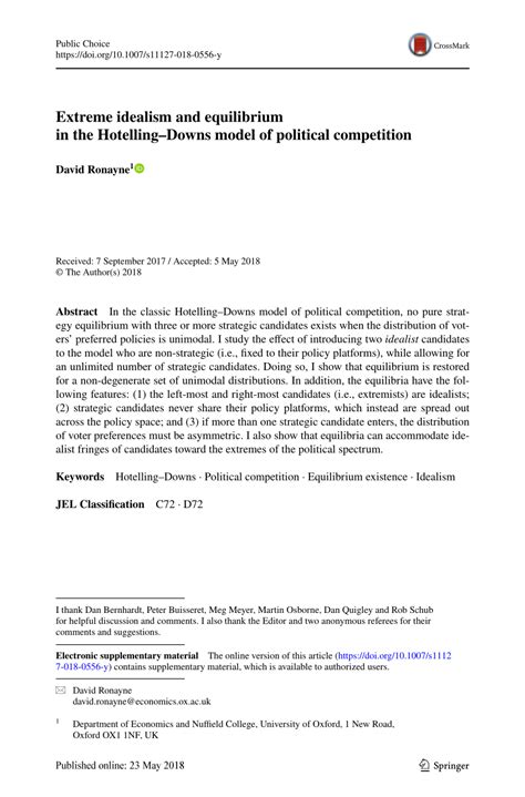 Pdf Extreme Idealism And Equilibrium In The Hotellingdowns Model Of