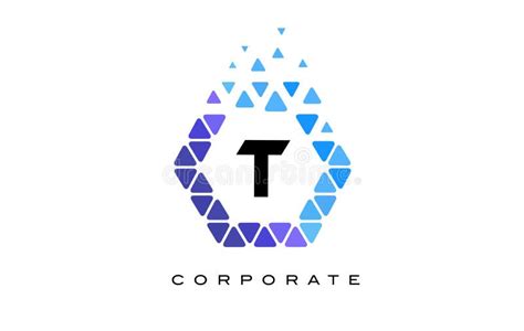 T Blue Hexagon Letter Logo With Triangles Stock Vector Illustration