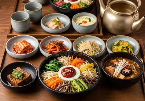 Authentic Korean Bibimbap Meal Set With Doenjang Jjigae And Assorted