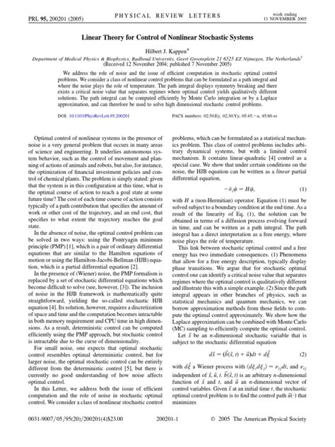 Linear Theory For Control Pdf Stochastic Process Optimal Control