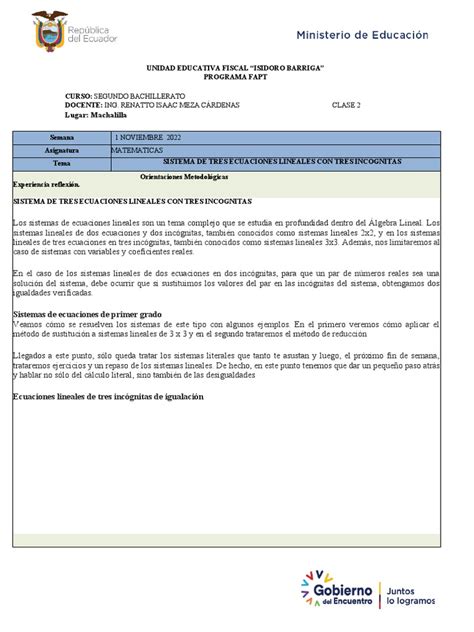 Sistema De Tres Ecuaciones Lineales Con Tres Incognitas Pdf Sistema