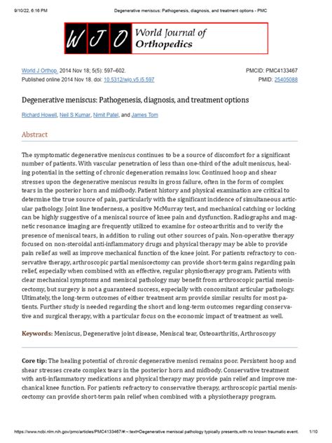Degenerative Meniscus Pathogenesis Diagnosis And Treatment Options