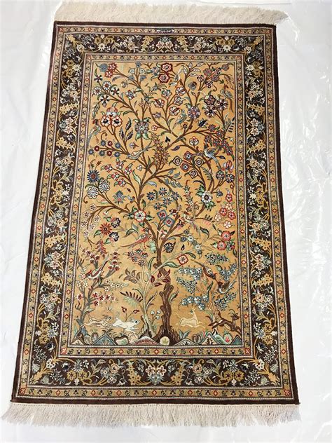 Traditional Rug Persian Ghom Silk Tree Of Life Overview Pv Rugs