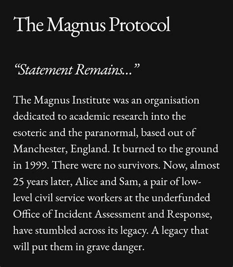The Magnus Protocol Synopsis Rthemagnusarchives
