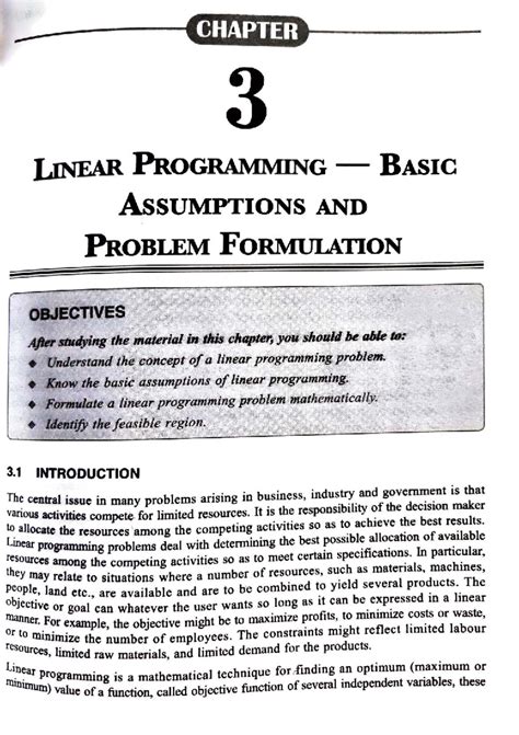 Linear Programming Ch 3 Basic Assumptions And Problem Formulation