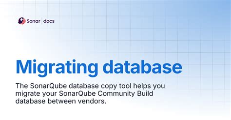 Migrating Database Sonarqube Community Build Sonar Documentation