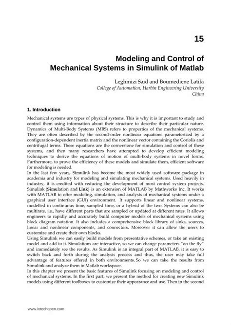 Pdf Modeling And Control Of Mechanical Systems In Simulink Of Matlab Dokumen Tips