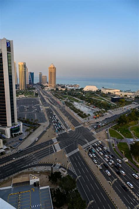 A High Angle View Of A Street Intersection Crosswalk Markings Traffic