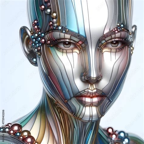 진주 장식 금속 여자 얼굴 Ilustração Do Stock Adobe Stock