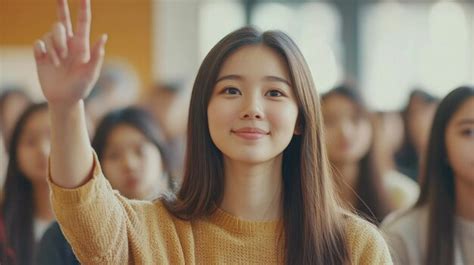 A Woman Greeting A Crowd Of People With An Outstretched Arm Premium