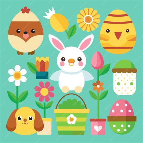 Premium Vector Cute Cartoon Easter Characters With Flowers And Eggs