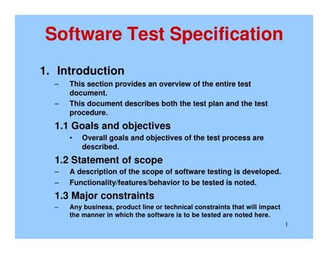 Ppt Software Test Specification 1 Introduction This Section Provides Powerpoint