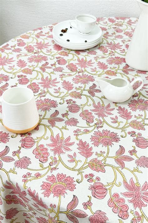 Pink Floral 100 Cotton Round Table Cloth For Dining Table Kitchen
