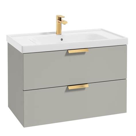Stockholm Wall Hung 80cm Two Drawer Vanity Unit Matt Arctic Grey
