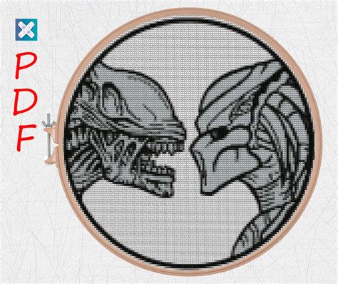 Alien Vs Predator Cross Stitch Pattern For Beginners Xenomorph Alien Embroidery Aliens Scary