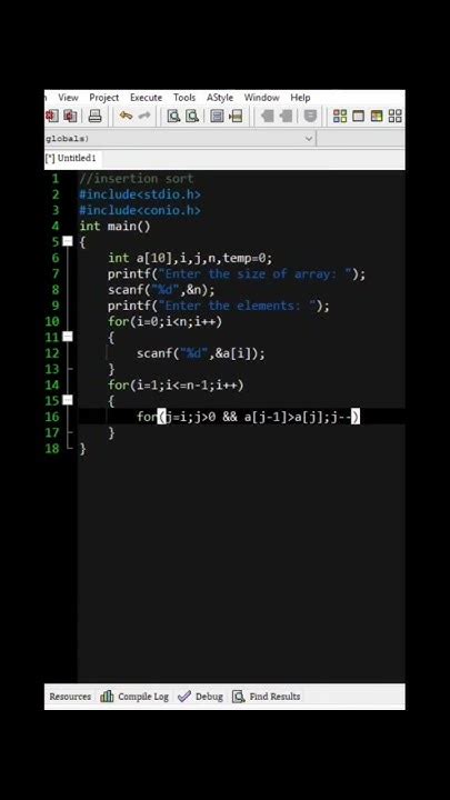 Insertion Sort Using C Program Brevilearning Youtube