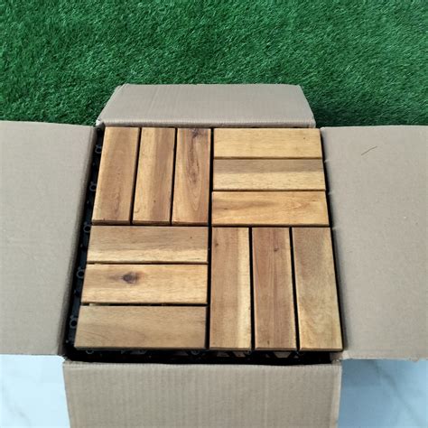 Acacia Solid Wood Interlocking Deck Tile 300 X 300 Mm Waterproof Anti Slip Decor Balcony Outdoor