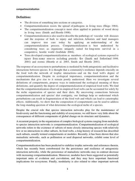 Definition Compartmentalization Pdf Food Web Modularity