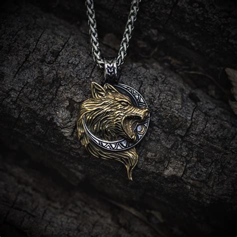 Hati Wolf Chases The Moon Necklace Moon Necklace Viking Necklace