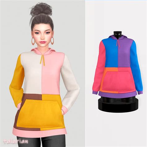 Color Blocked Hoodie Sims 4 Clothing Sims 4 Dresses Sims 4