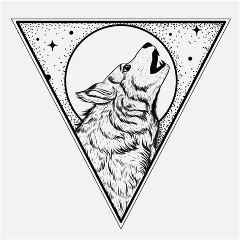 Full Moon Wolf In Upside Down Triangle Dot And Line Art 686465 Vector