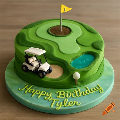 A Realistic Golf Themed Birthday Cake With A Golf Cart Flag With 1