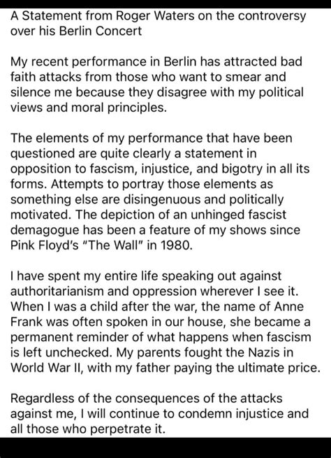 Pink Floyds Roger Waters Responds To Anti Semitism Allegations