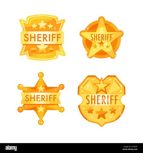 Four Golden Sheriff Badges With Stars Are Representing Law Enforcement