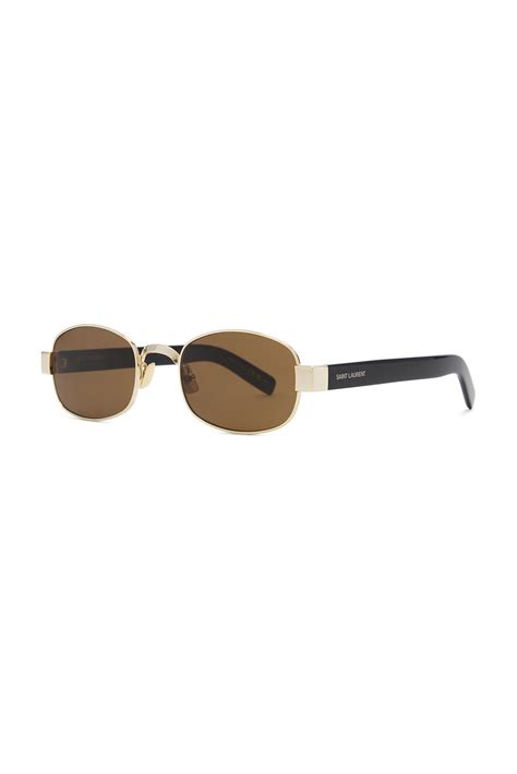 Saint Laurent Rectangular Sunglasses In Gold Black And Brown Modesens