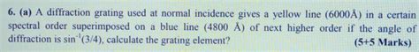 Answered 6 A A Diffraction Grating Used At Normal Incidence Gives A