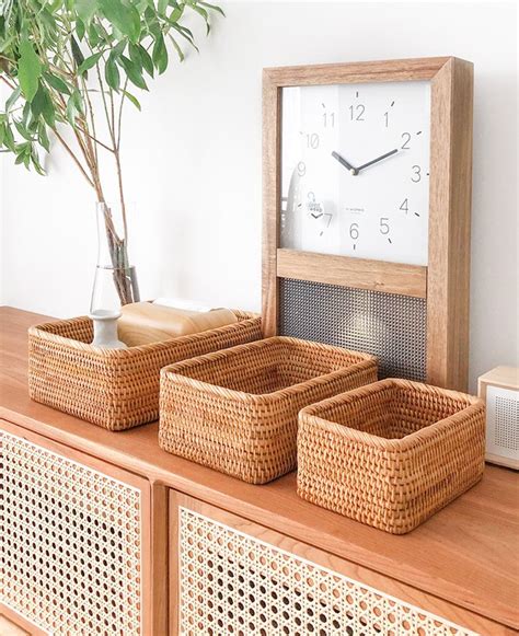 Woven Rectangular Basket For Shelves Rattan Storage Basket Storage B