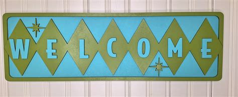 Mid Century Modern Welcome Sign Atomic Starburst Mid Century Sign Handcrafted Mcm Diamond