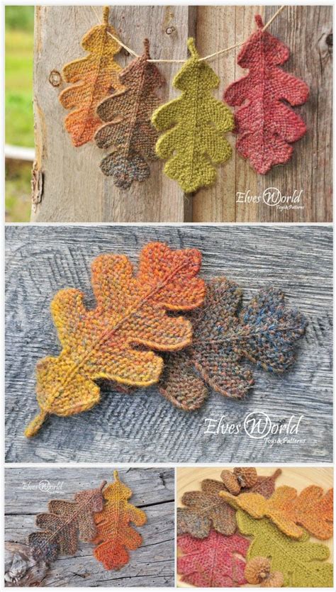 Knitting Pattern Oak Leaf Ornament Knitted Oak Leaves Pdf Pattern Knit Fall Ornaments Burnt