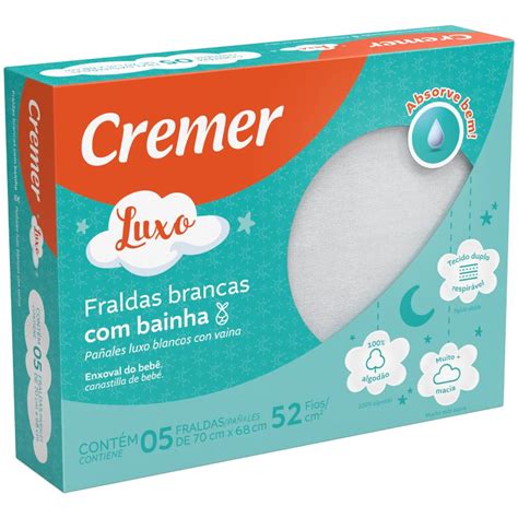 Confira Fralda De Pano Cremer Luxo Com Bainha Branca 5 Unidades